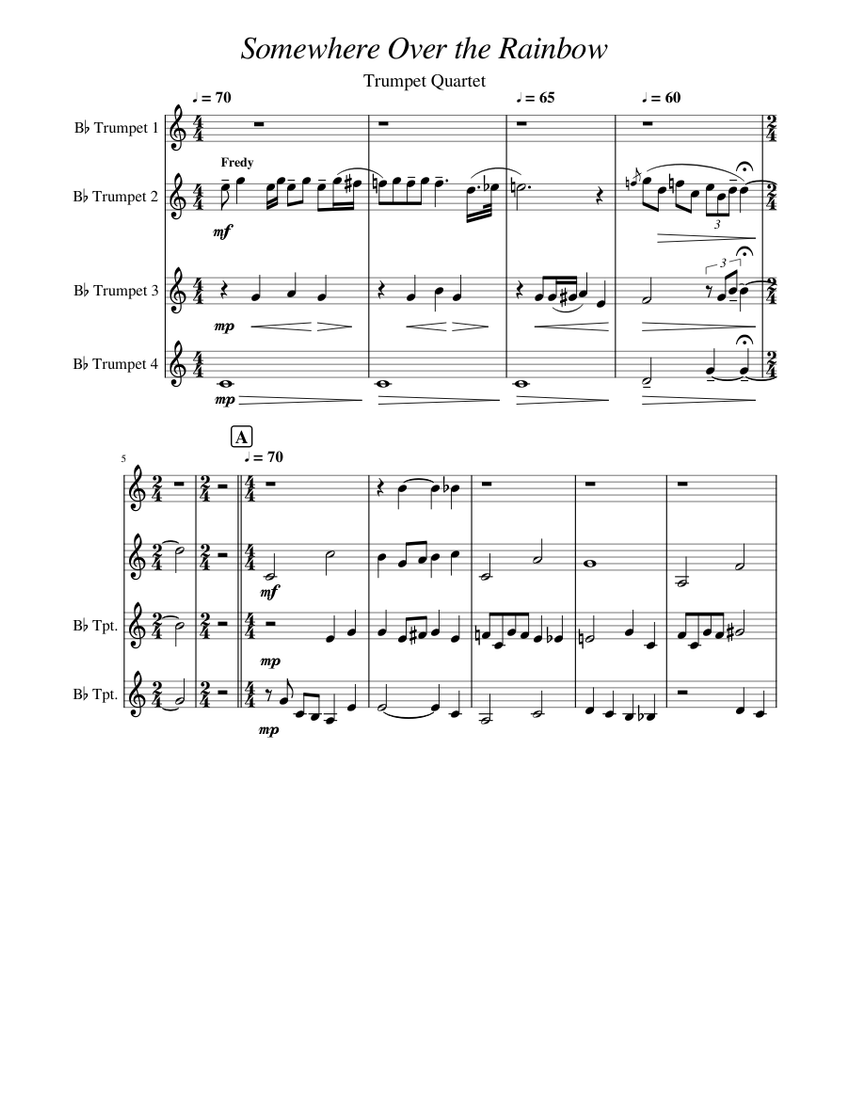 Somewhere Over the Rainbow | Trumpet Quartet | Sheet music for Trumpet in b-flat (Mixed Quartet ...