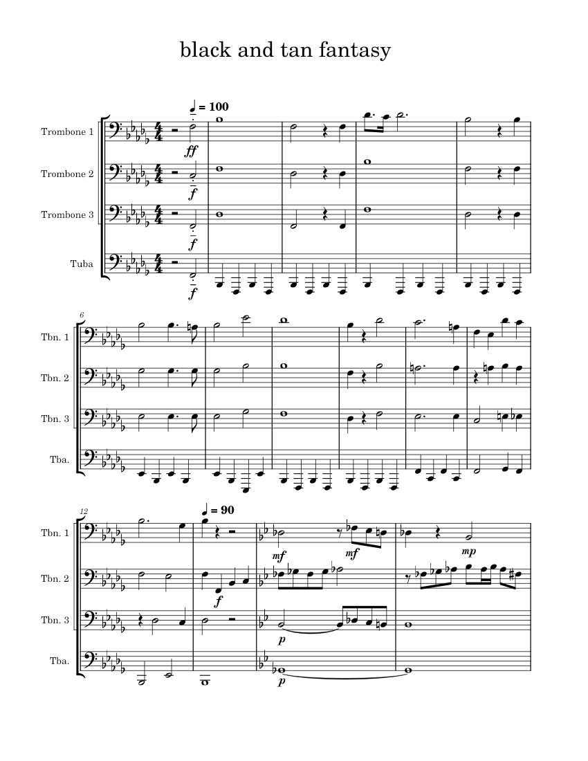 black_and_tan_fantasy Sheet music for Trombone, Tuba (Mixed Quartet ...