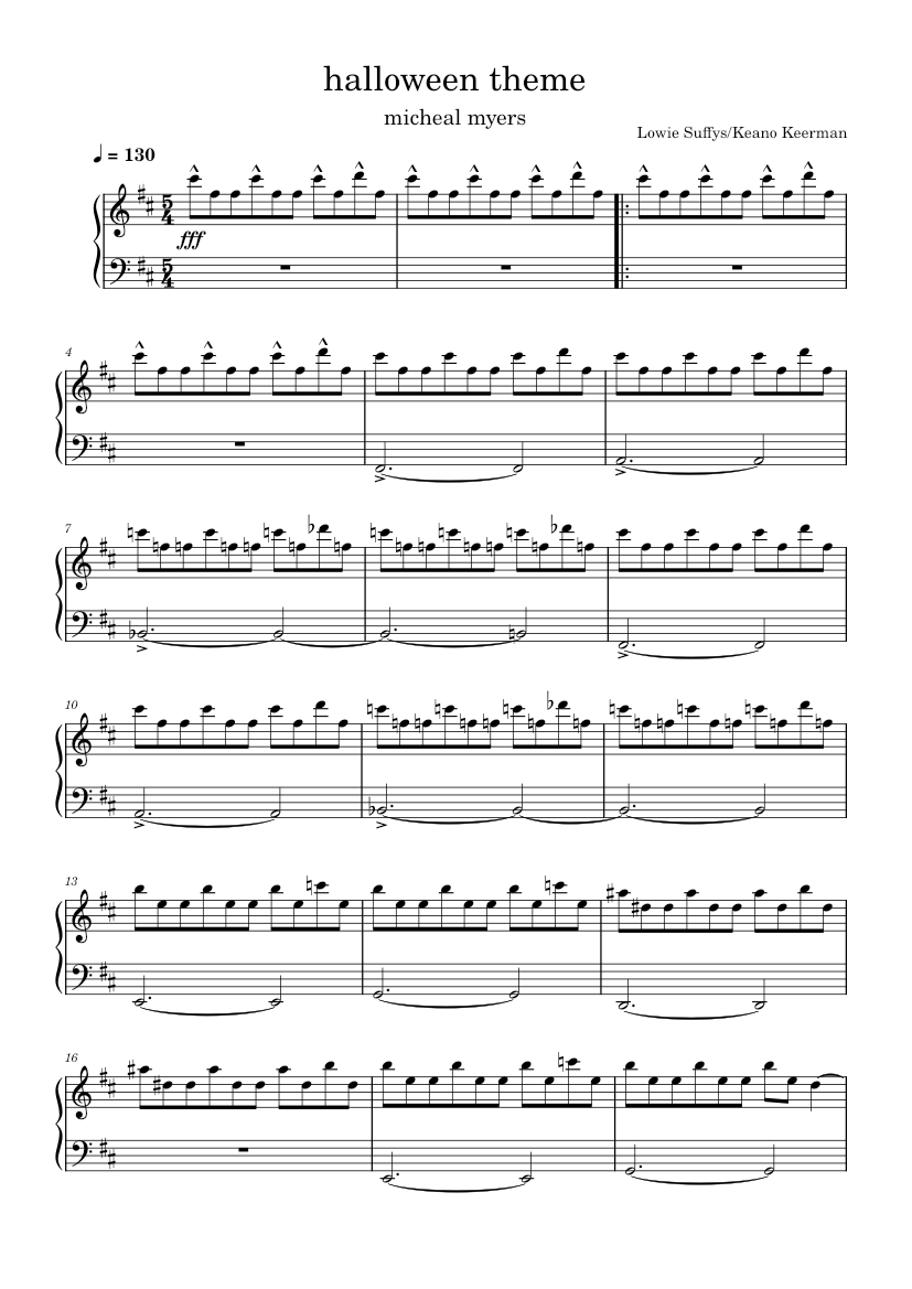 Halloween theme – John Carpenter micheal myers haloween Sheet Music for ...