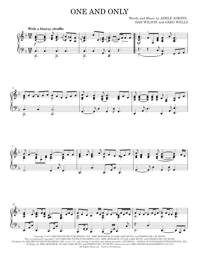 one and only Sheet music for Piano: Music Notes