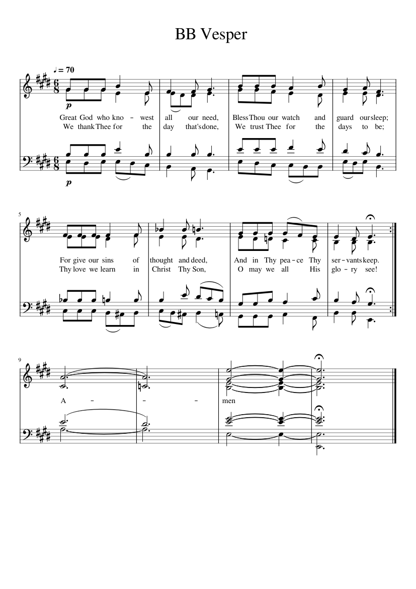 BB Vesper Sheet Music for Alto, Bass voice (SATB) | MuseScore.com