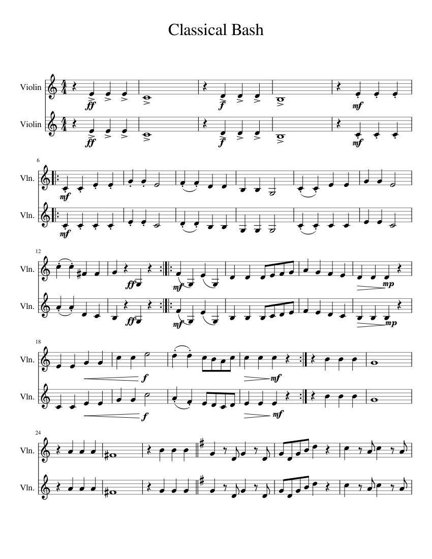 Classical Bash Sheet Music For Violin (String Duet), 43% OFF
