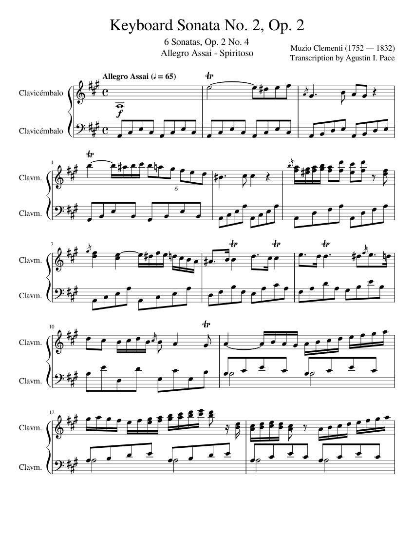 Clementi - 6 Sonatas, Op. 2 - No. 4 (Keyboard Sonata No. 2) Sheet music for Harpsichord (Mixed ...