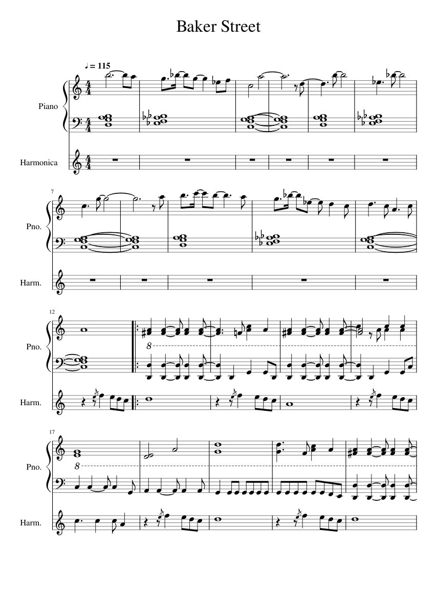 Baker Street Sheet Music for Piano, Harmonica (Solo) | MuseScore.com