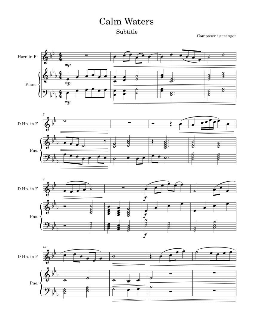 Calm Waters Sheet music for Piano, French horn (Solo) | Musescore.com