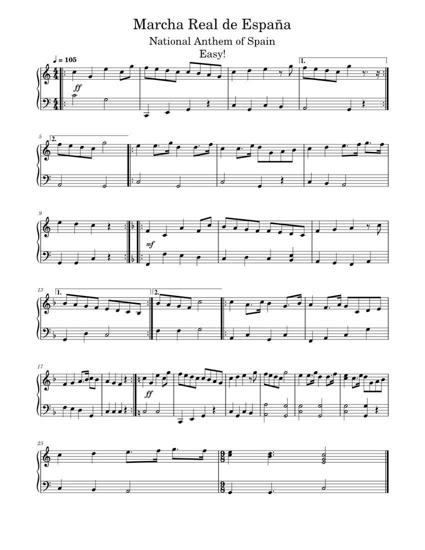 Marcha Real de España Sheet music for Piano (Solo) Easy | Musescore.com