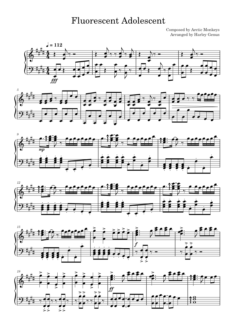 Fluorescent Adolescent - Arctic Monkeys [Piano Arrangement] Sheet music ...