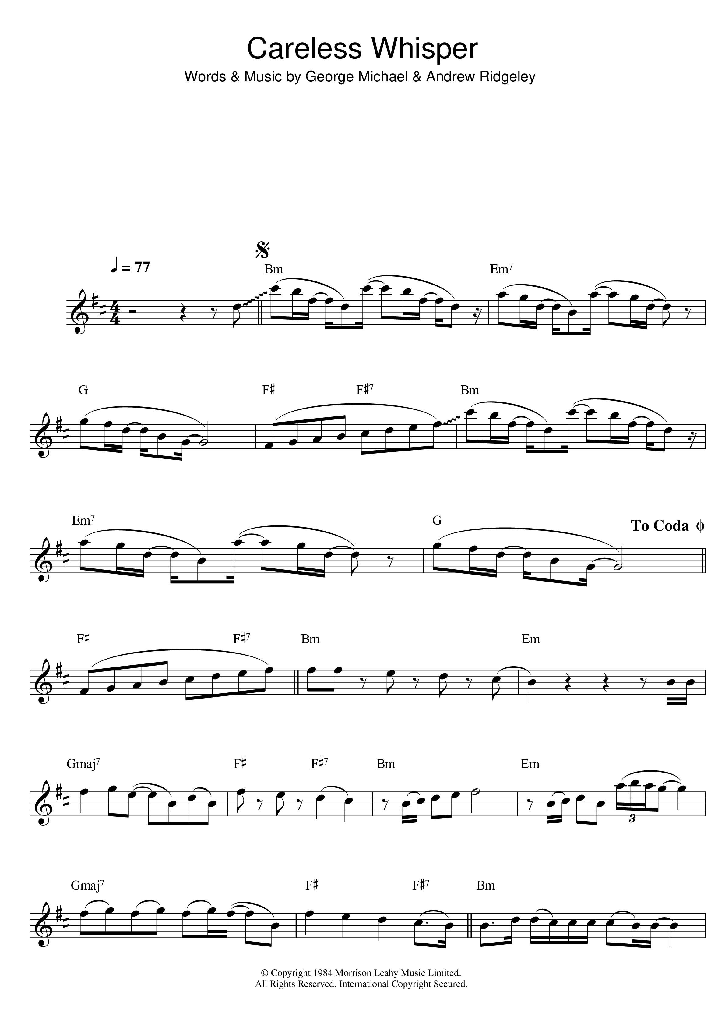 Play Official version of Careless Whisper Sheet Music by George Michael ...