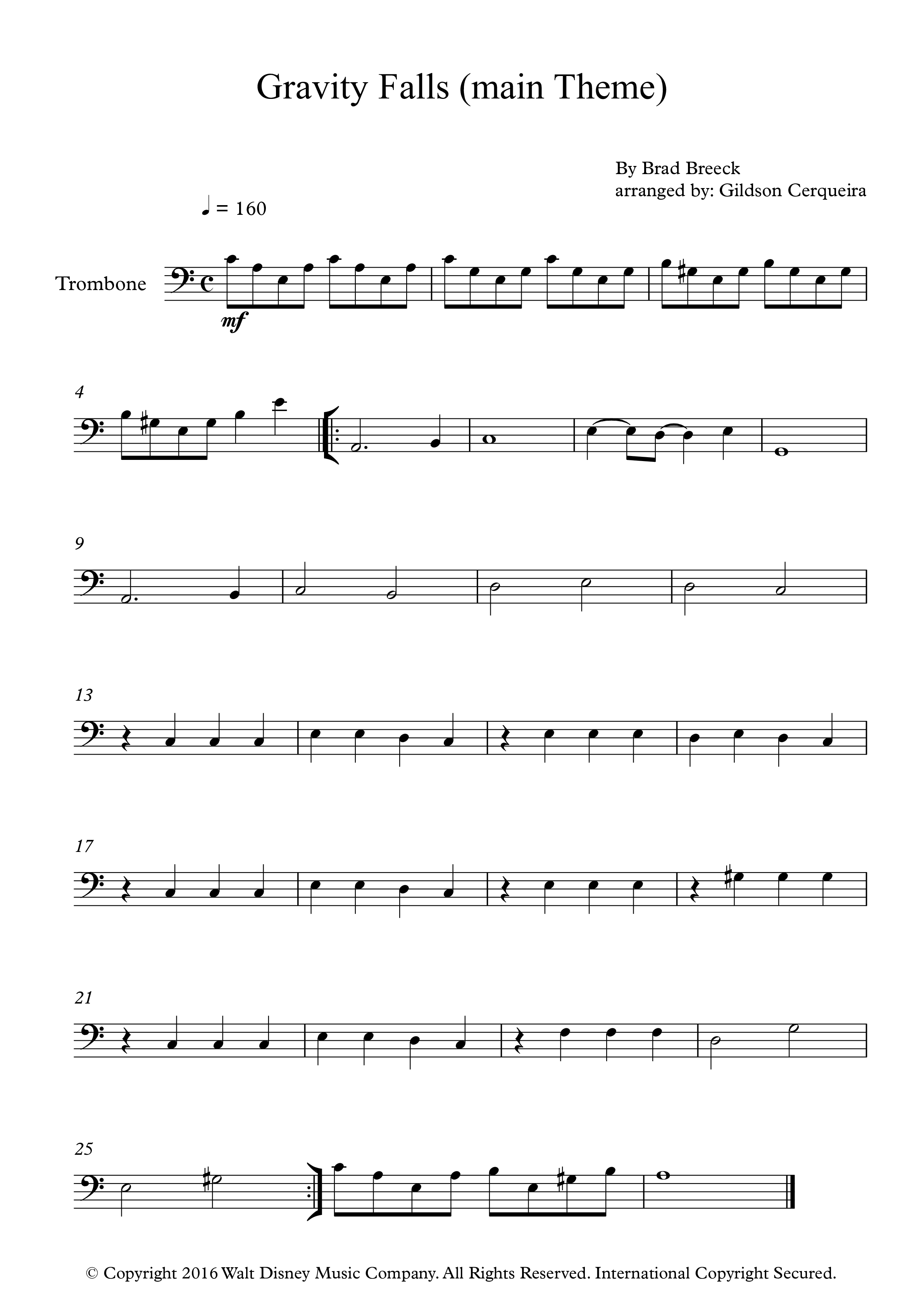 Play Official version of Gravity Falls Sheet Music by Brad Breeck for Trombone, Trombone tenor ...