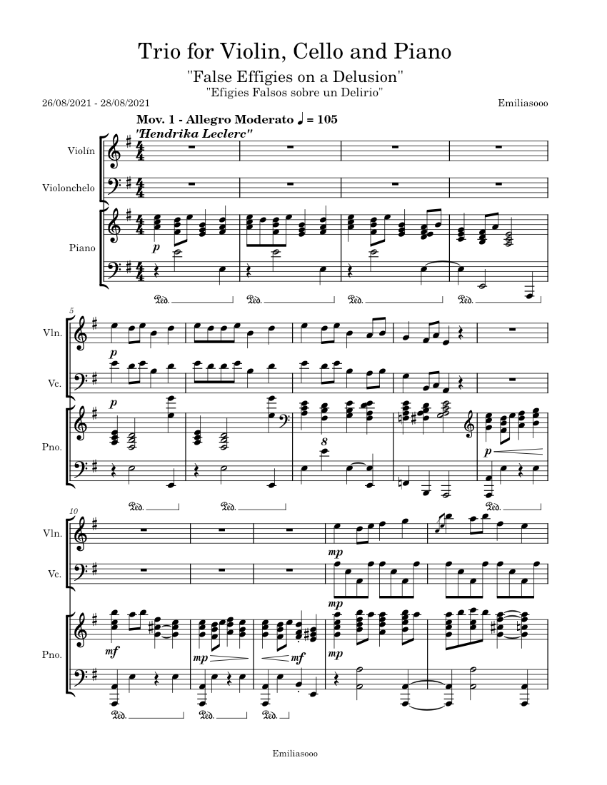 Trio for Piano, Violin and Cello - Mov. 1 Sheet music for Piano, Violin ...