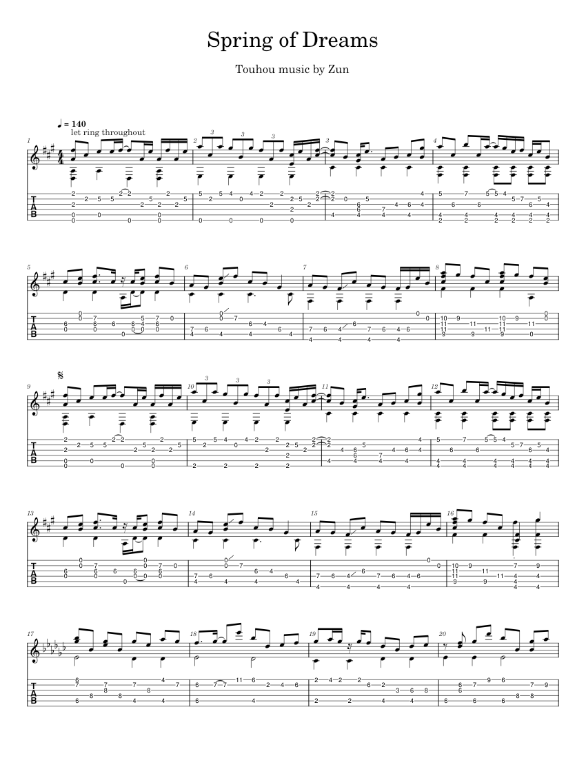 Spring of dreams - ZUN Sheet music for Guitar (Solo) | Musescore.com