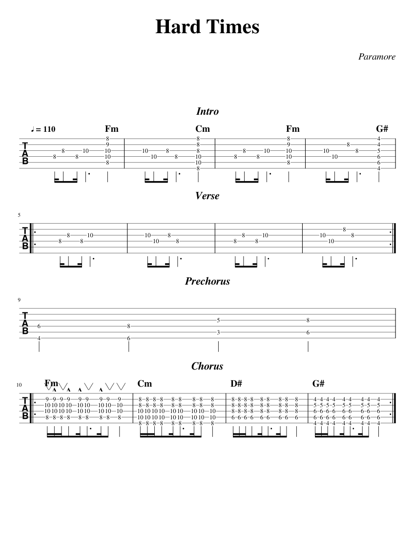 Hard Times - Paramore Sheet music for Guitar (Solo) | Musescore.com