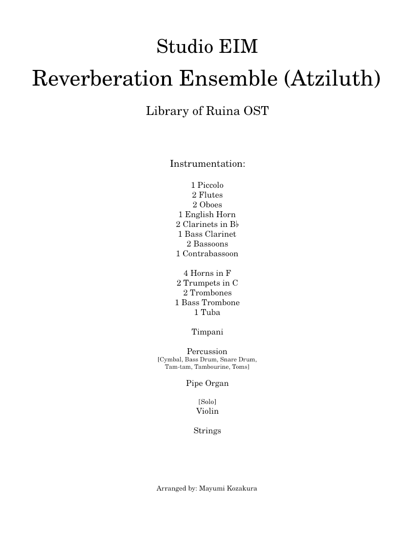 The Reverberation Ensemble (Atziluth) [Library of Ruina] Sheet music ...