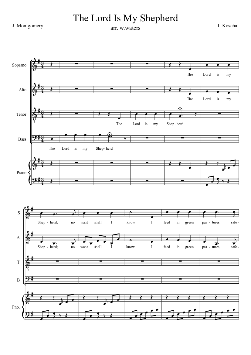 The Lord is My Shepherd SATB Sheet Music for Piano, Bass guitar (Mixed ...
