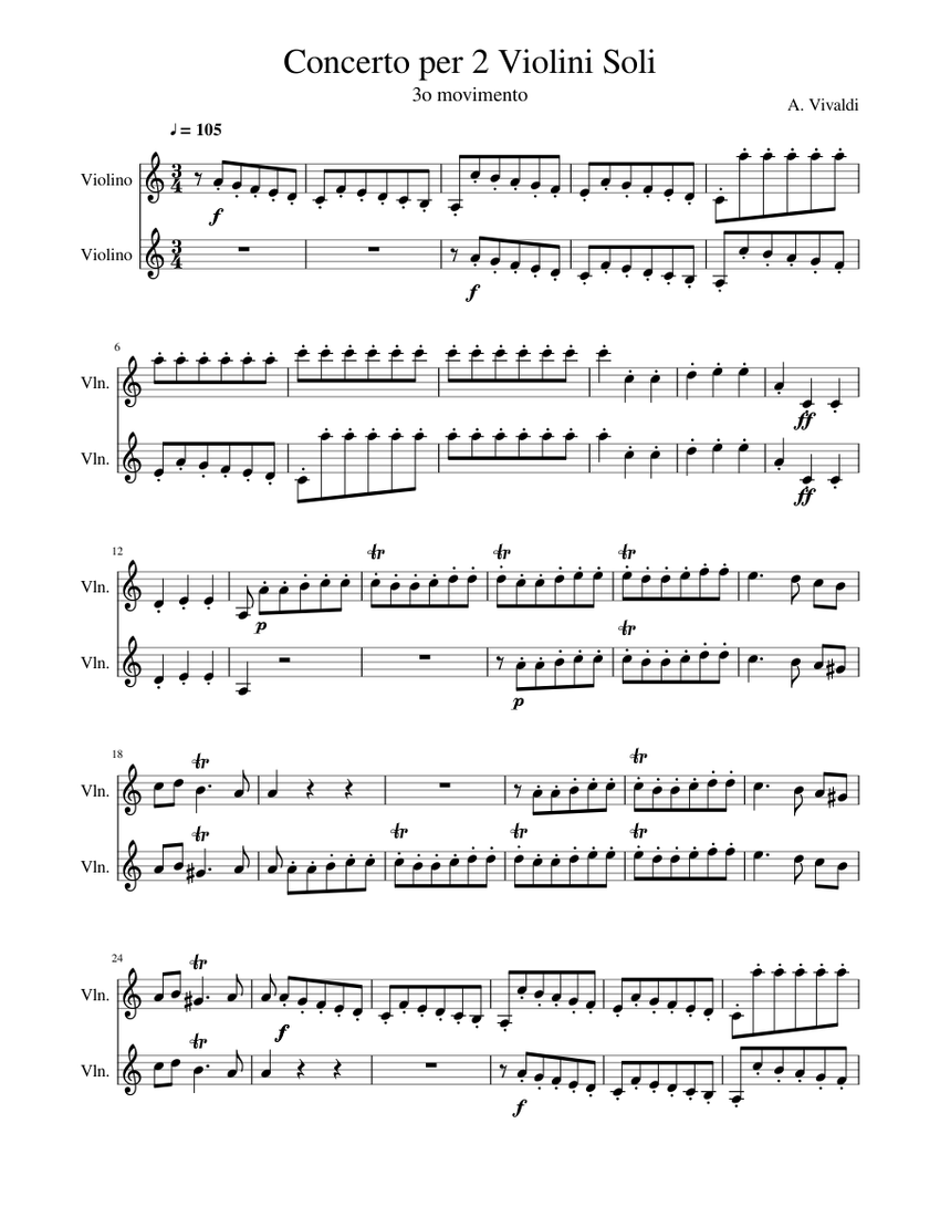 Concerto for 2 Violins - 3rd movement Sheet music for Violin (String Duet) | Musescore.com