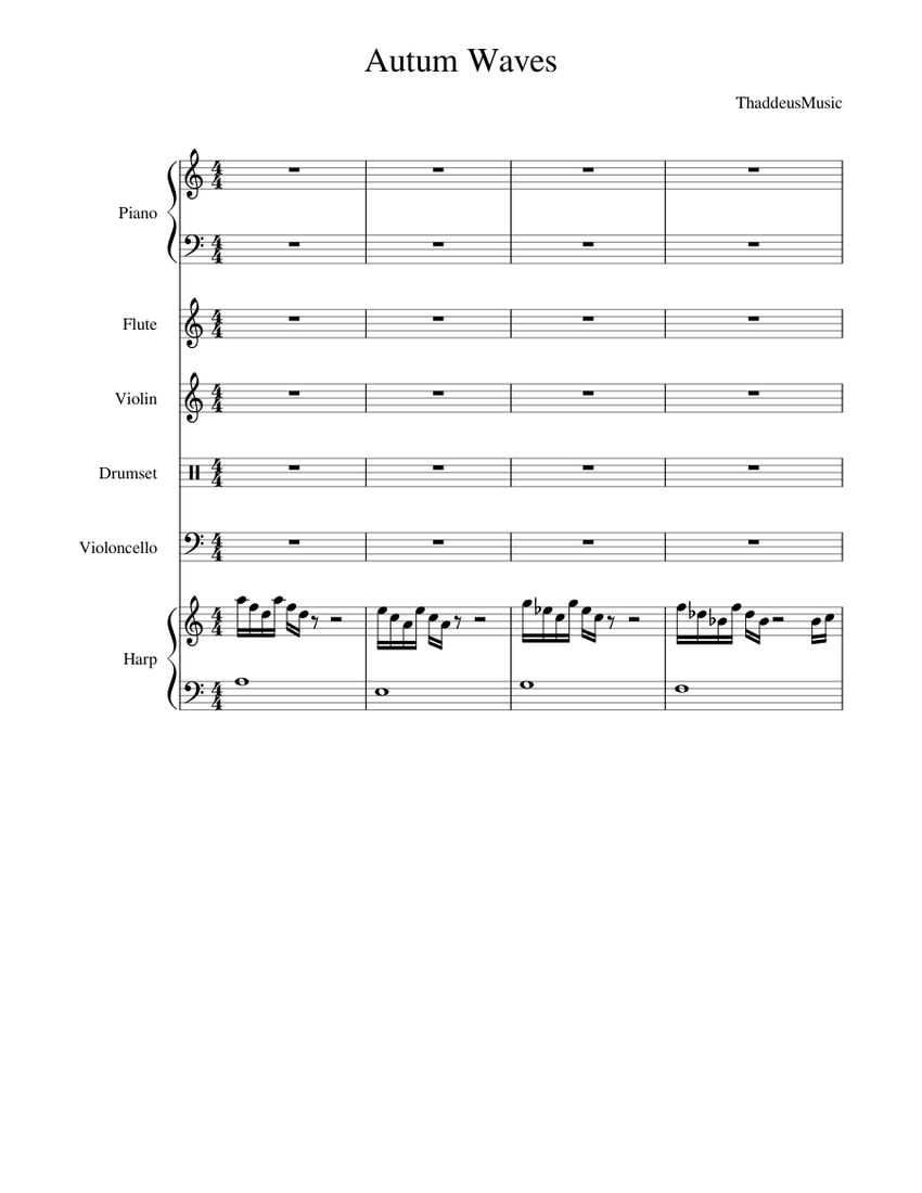 Autum Waves Sheet music for Piano, Flute, Violin, Harp (Chamber ...