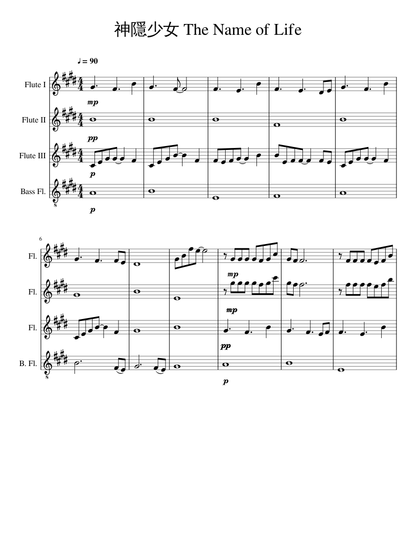Flute Quartet Sheet music for Flute, Flute bass (Mixed Quartet ...
