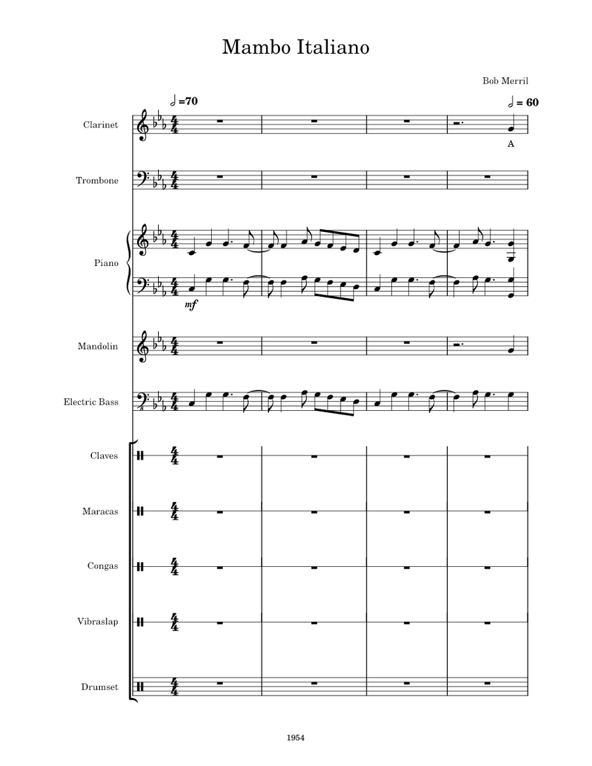 Mambo_Italiano Sheet music for Piano, Trombone, Bass guitar, Drum group ...