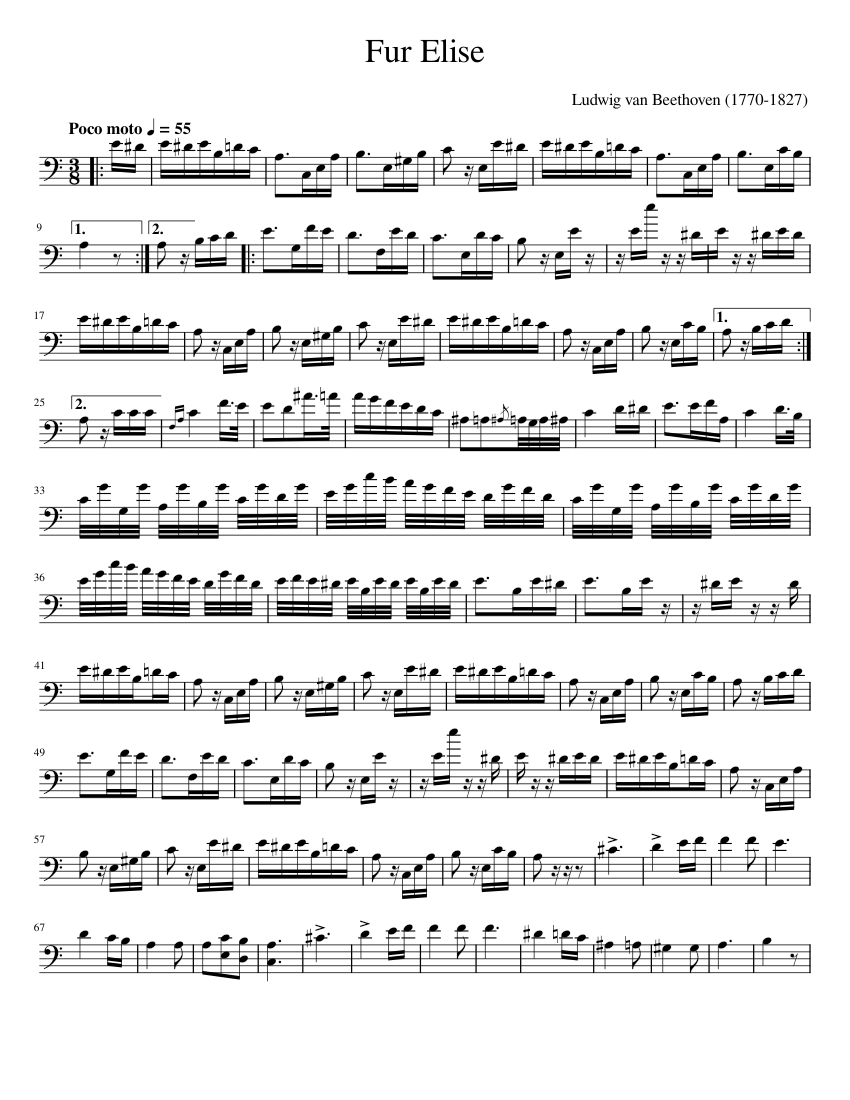 Fur Elise Sheet Music for Cello (Solo) | MuseScore.com