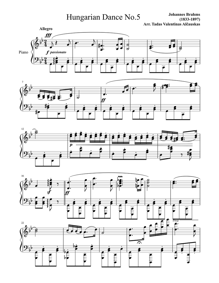 Hungarian Dance No.5 Sheet music for Piano (Solo) | Musescore.com