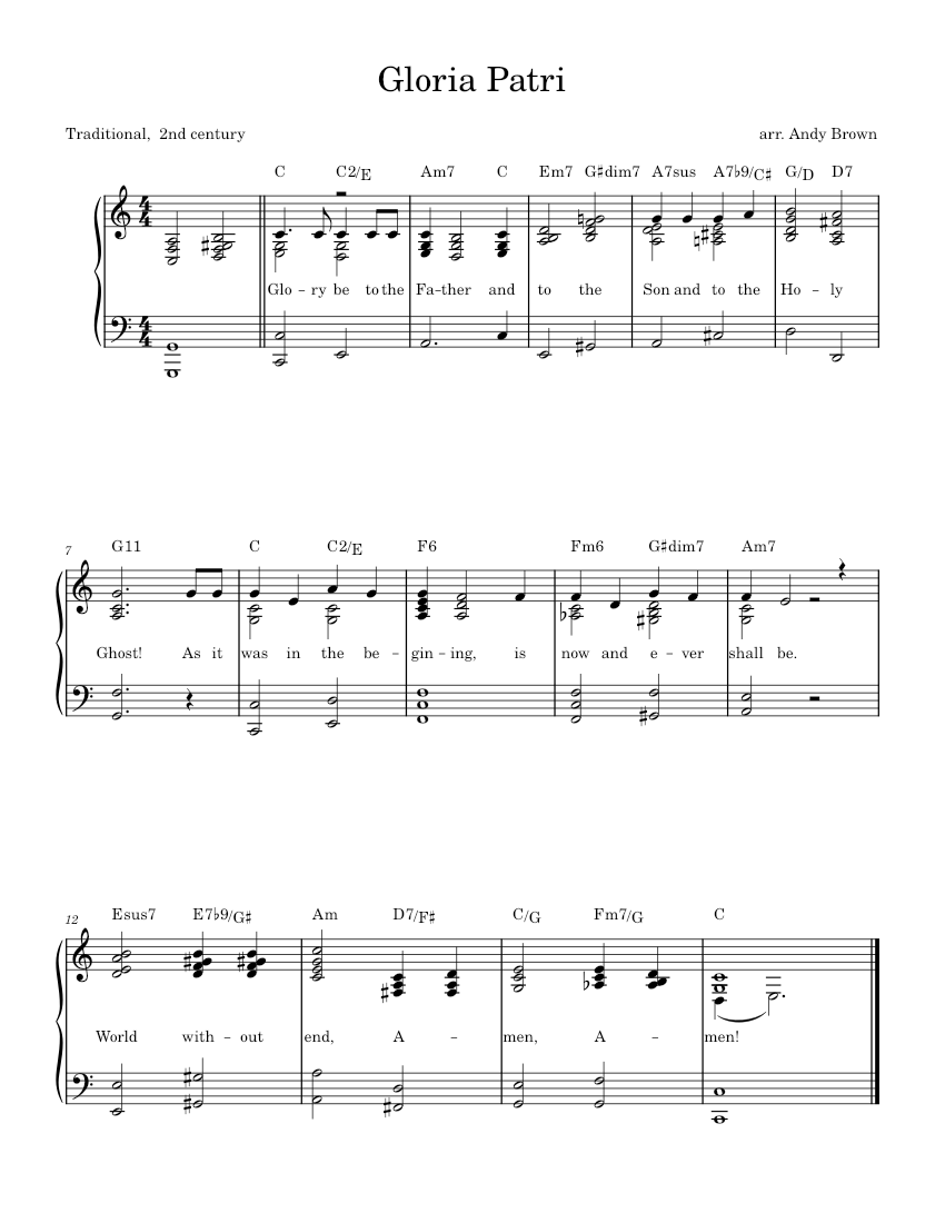 Gloria Patri Sheet Music with Chords for Piano (Piano-Voice) easy ...