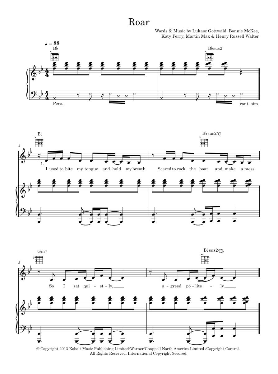 Play Official version of Roar Sheet Music by Katy Perry for Piano ...