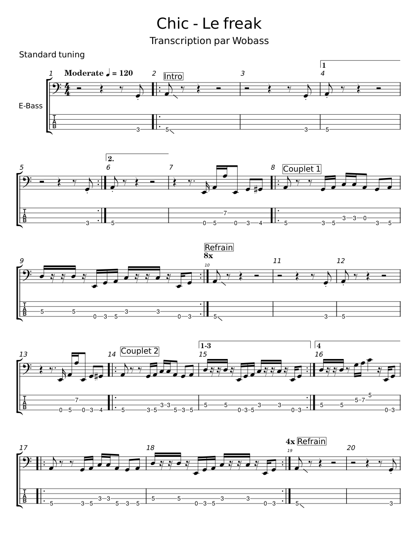 Le freak - Chic Sheet music for Bass guitar (Solo) | Musescore.com