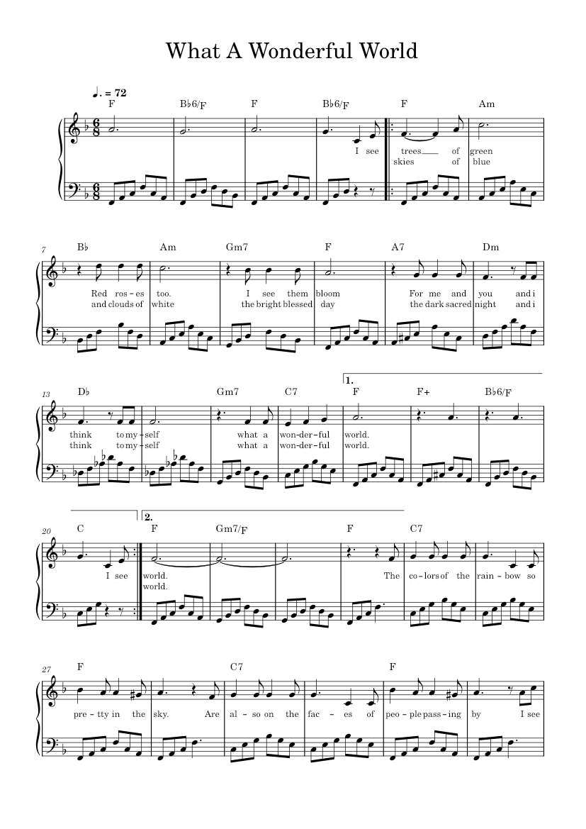 What A Wonderful World – Louis Armstrong Sheet music for Piano (Solo ...