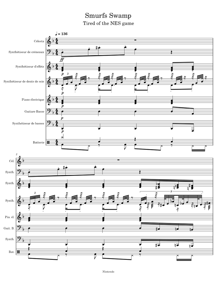 Smurfs - Schtroumpfs - Swamp (NES) Sheet music for Piano, Celesta, Bass ...