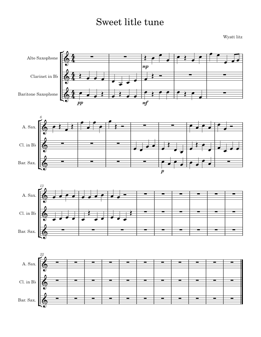 Sweet little tune Sheet music for Saxophone alto, Saxophone baritone ...