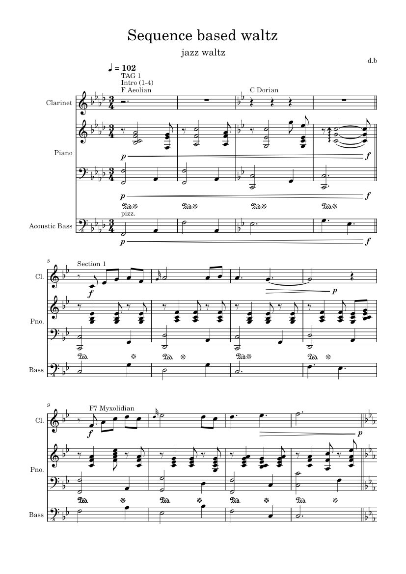sequence based waltz1 Sheet music for Piano, Bass guitar, Clarinet ...