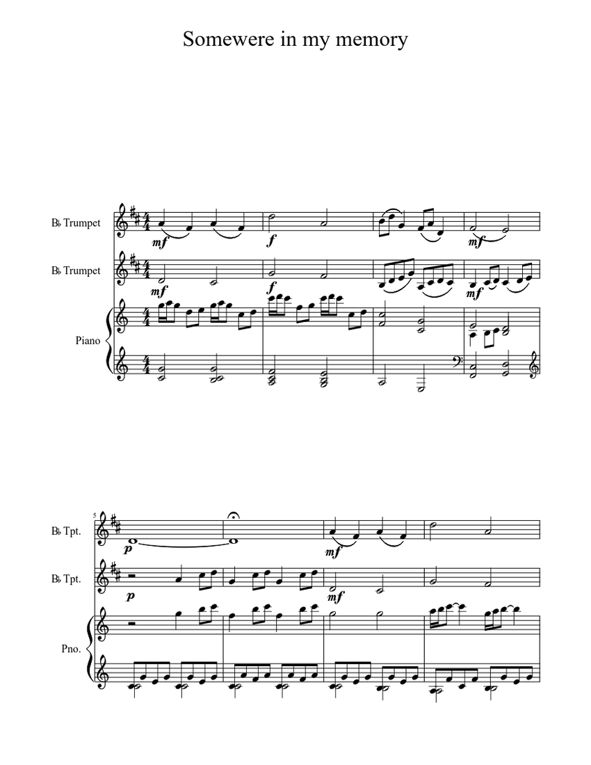Somewhere in my memory Sheet music for Piano, Trumpet other (Mixed Trio ...