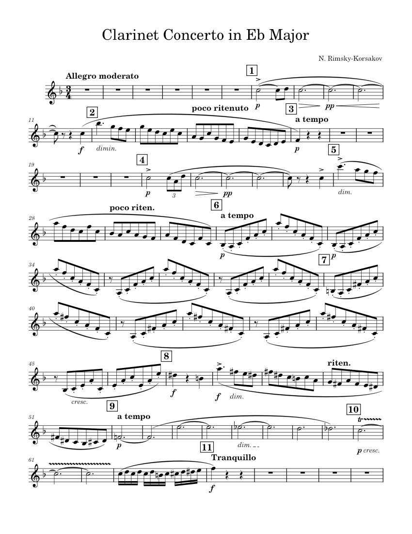 Clarinet Concerto – Nikolay Rimsky-Korsakov Solo Clarinet part Sheet music for Clarinet other ...