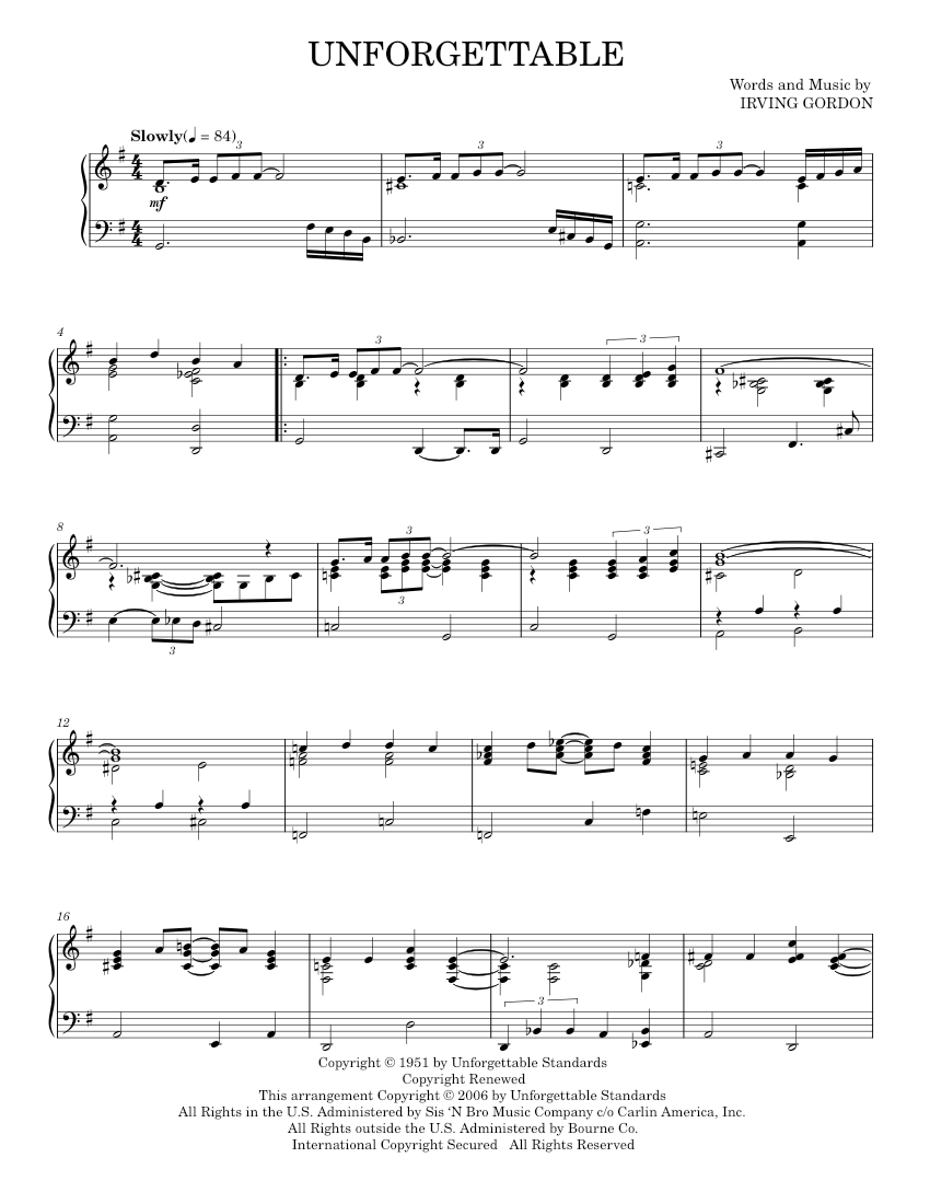 Play Official version of Unforgettable Sheet Music by Dinah Washington ...