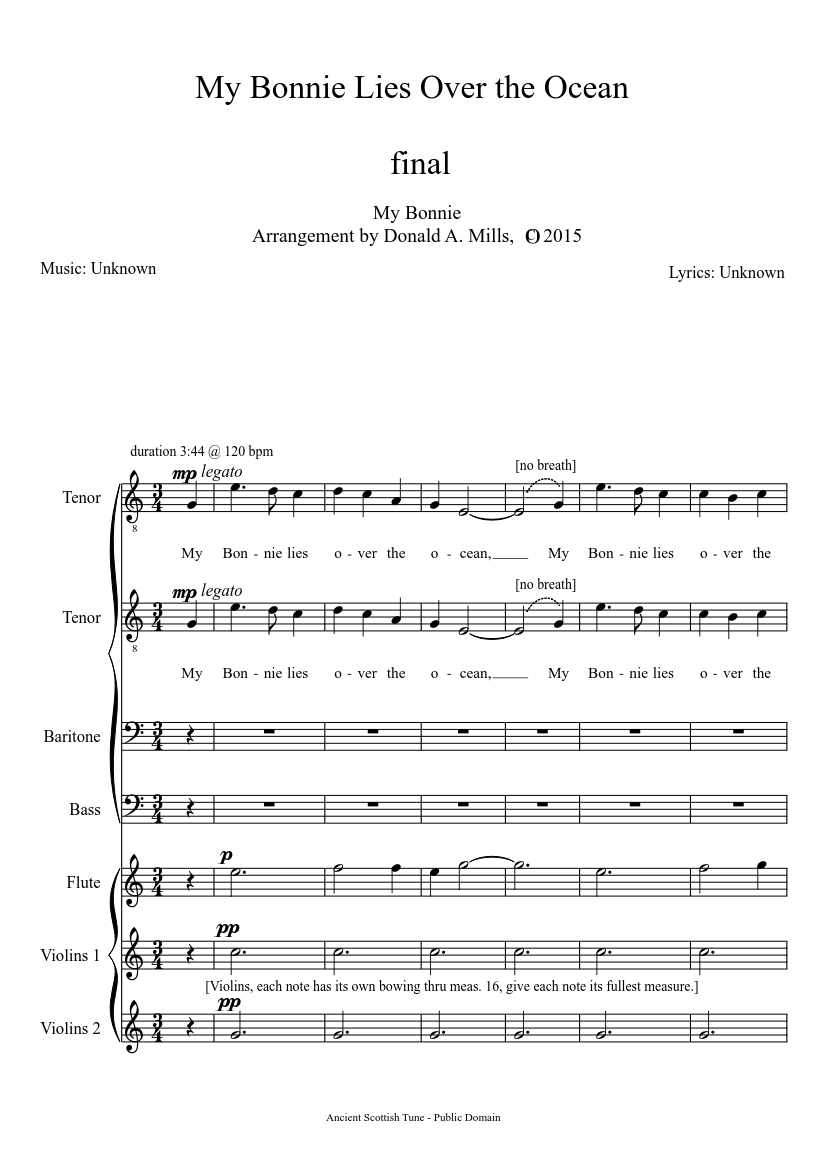 My Bonnie Lies Over the Ocean final Sheet music for Flute, Bass guitar ...