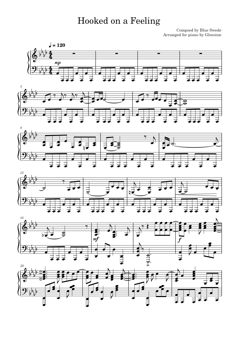 Hooked on a feeling – Blue Swede Sheet Music for Piano (Solo) | MuseScore.com