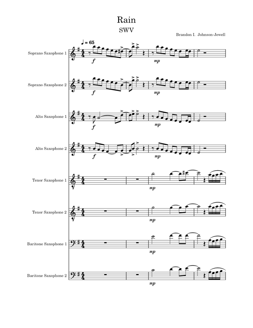 Rain - SWV Sheet music for Saxophone alto, Saxophone tenor, Saxophone ...