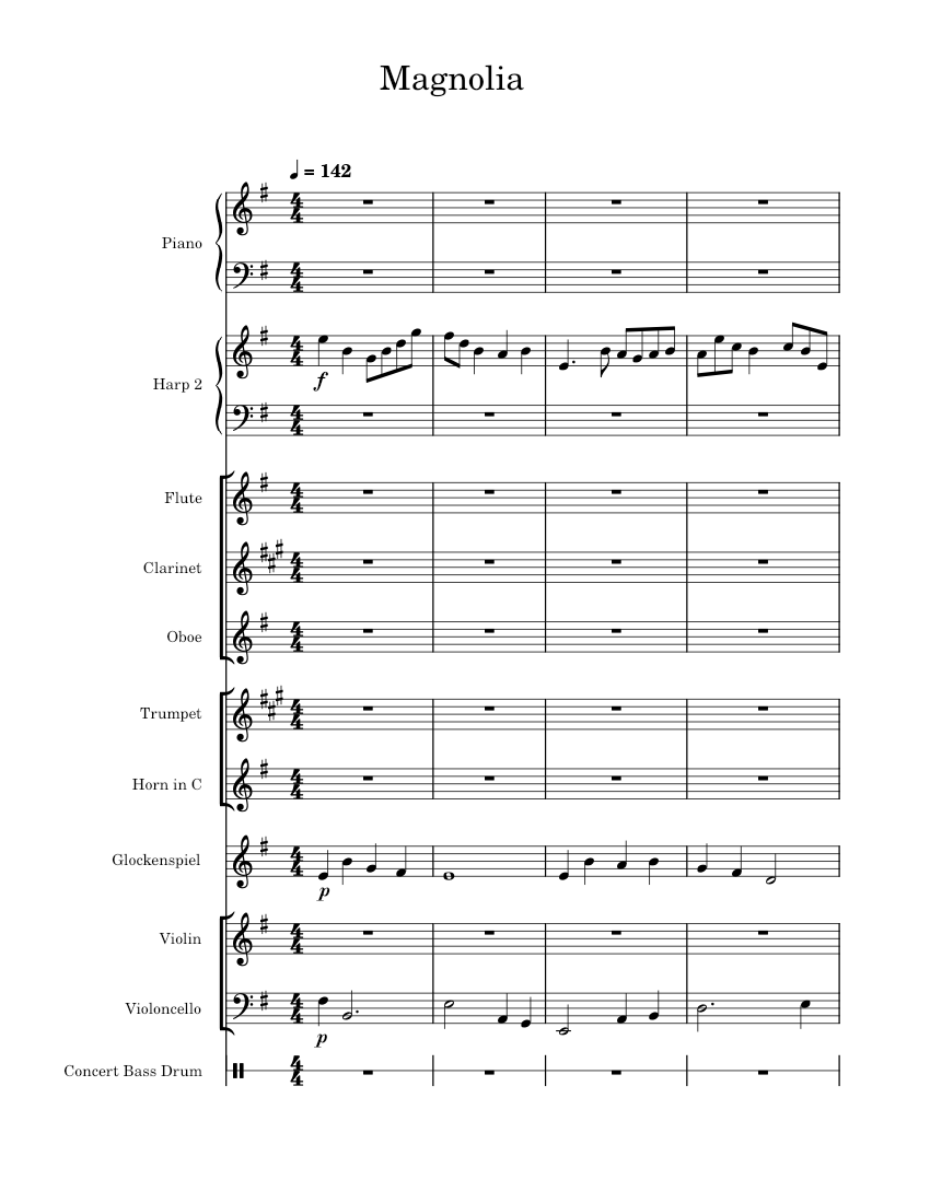 Magnolia Sheet music for Piano, Flute, Oboe, Glockenspiel & more ...