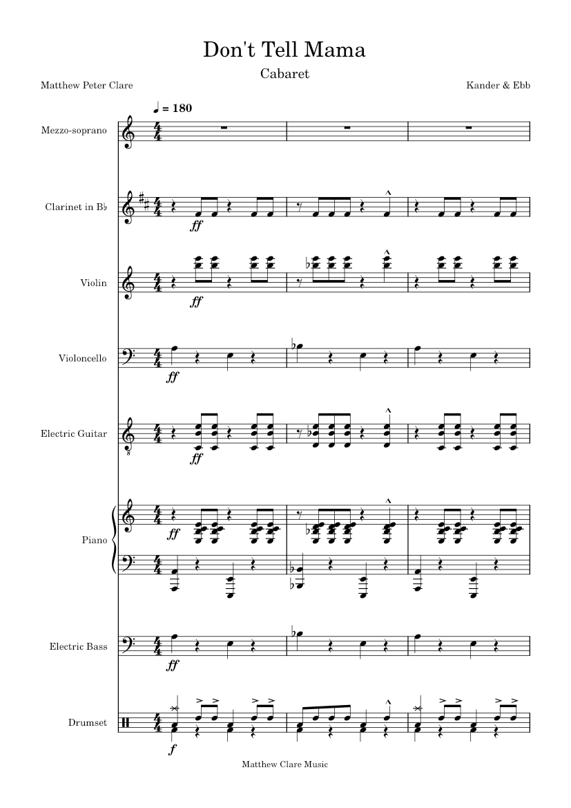 Don't Tell Mama Sheet Music with Chords for Piano, Violin, Cello ...