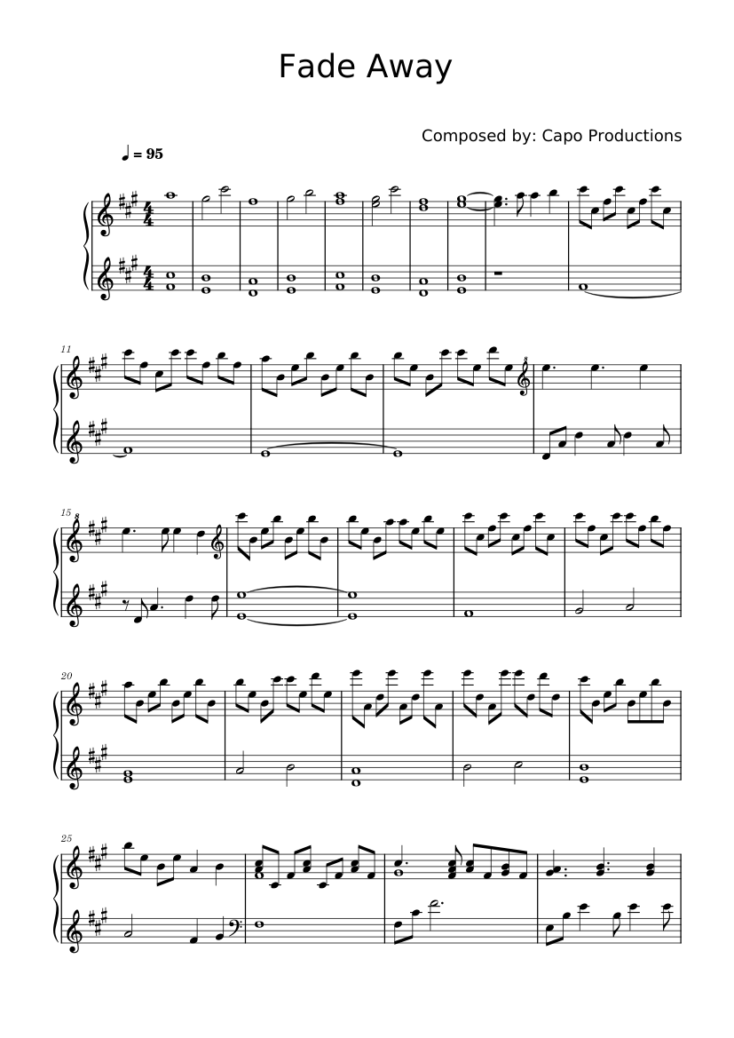 Fade Away - Capo Productions Sheet Music for Piano (Solo) easy ...