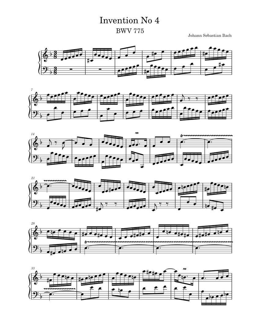 Invention In D Minor, BWV 775 - Johann Sebastian Bach Sheet music for ...