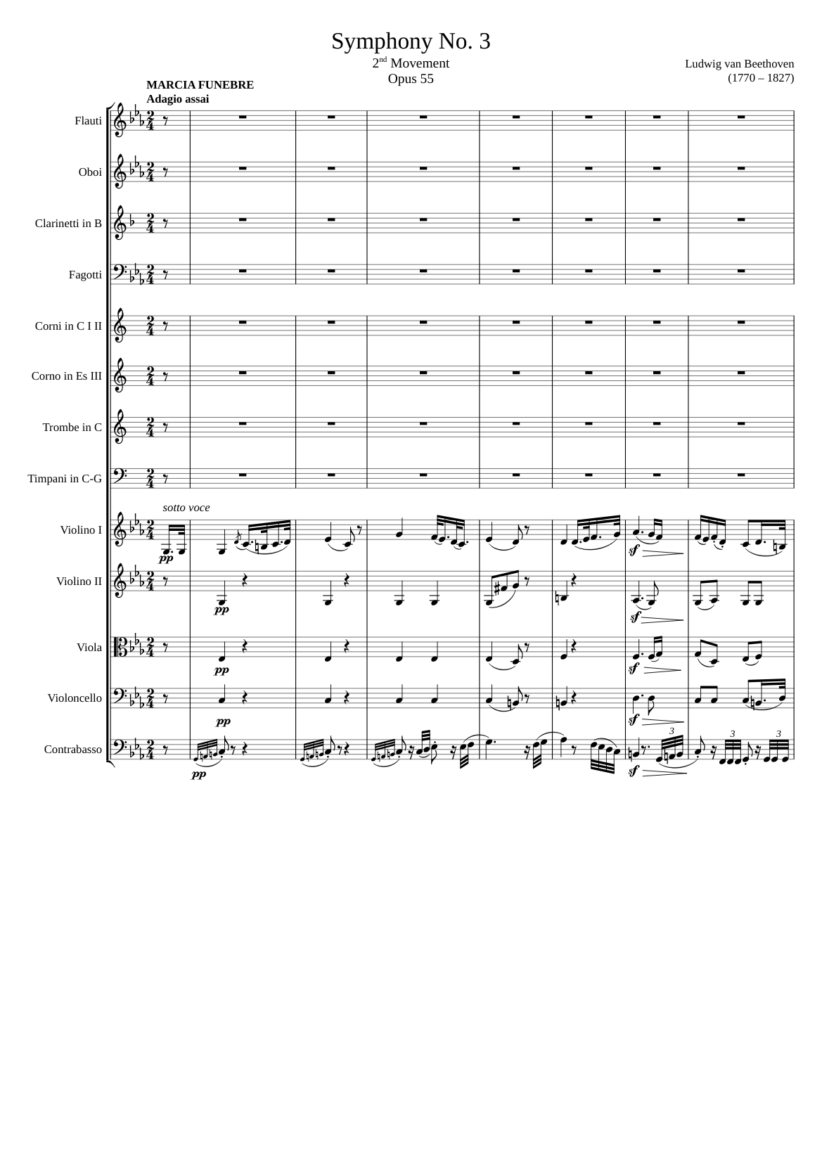 Symphony No. 3, 2nd Movement Sheet Music for Flute, Oboe, Clarinet in b ...