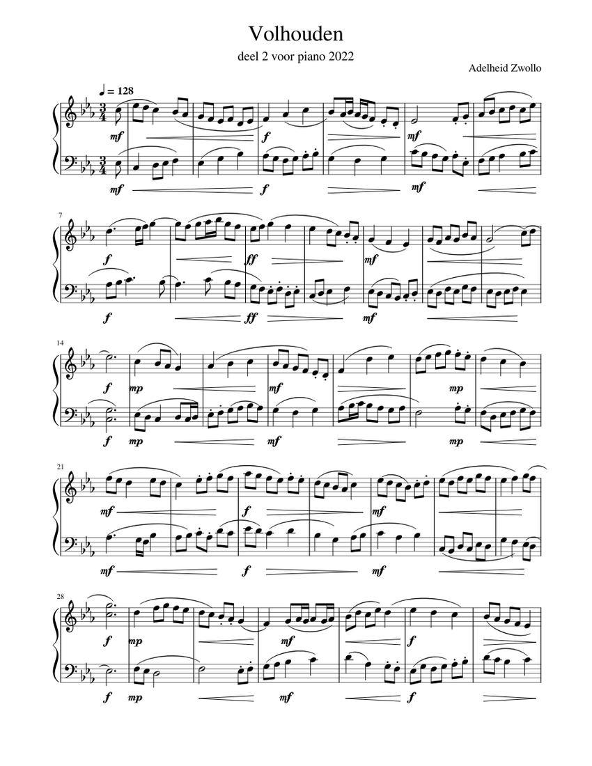 Volhouden deel 2 voor piano 2022- Adelheid Zwollo Sheet music for Piano ...