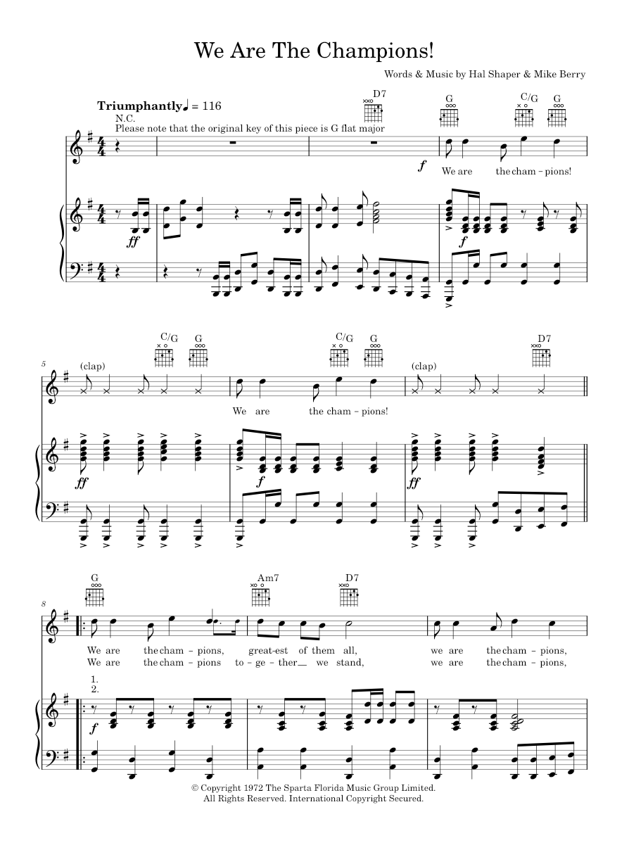 Play Official version of We Are The Champions Sheet Music by The ...