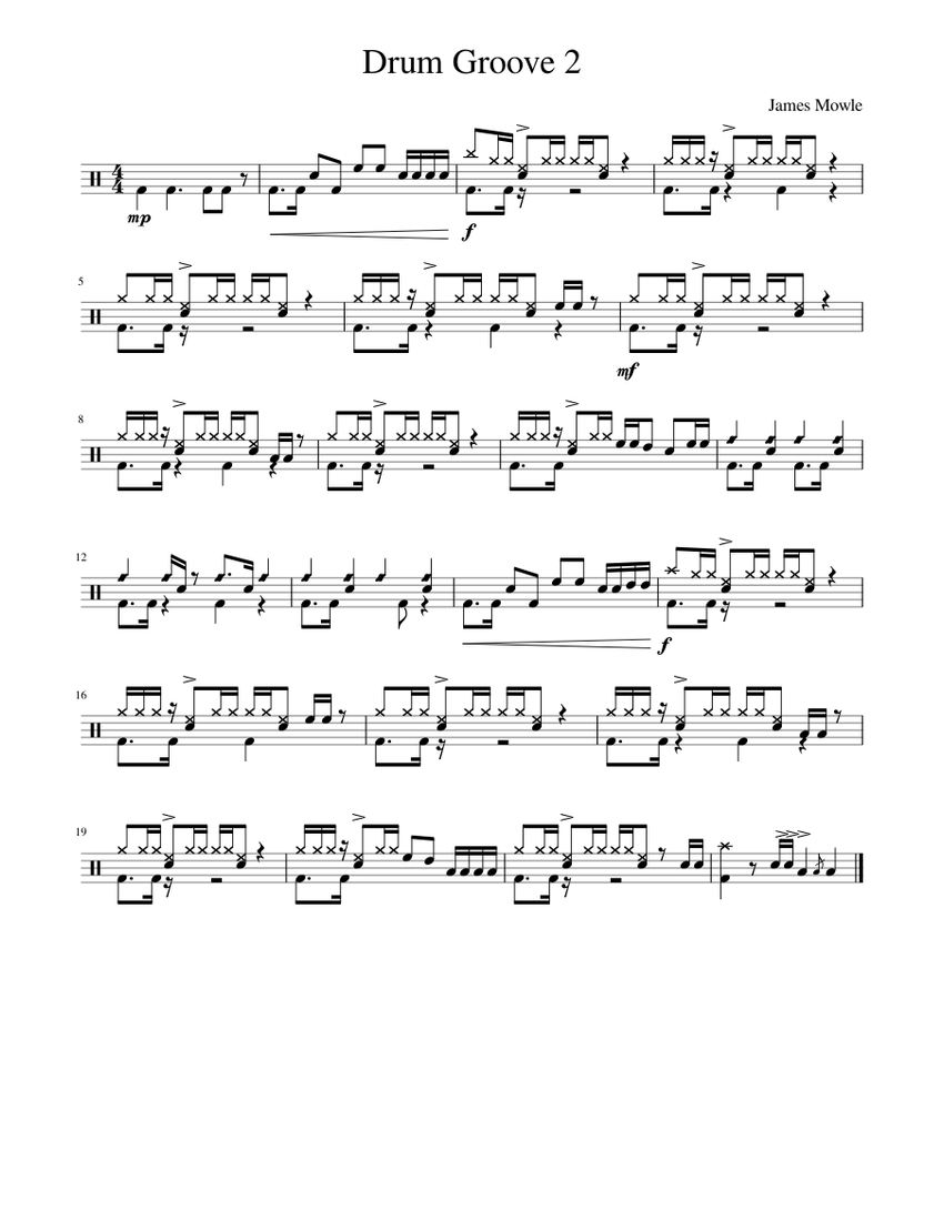 Drum Groove 2 Sheet music for Drum group (Solo) | Musescore.com