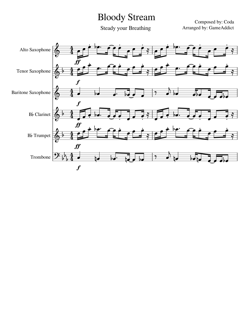 Bloody Stream Sheet music for Trombone, Clarinet in b-flat, Saxophone ...