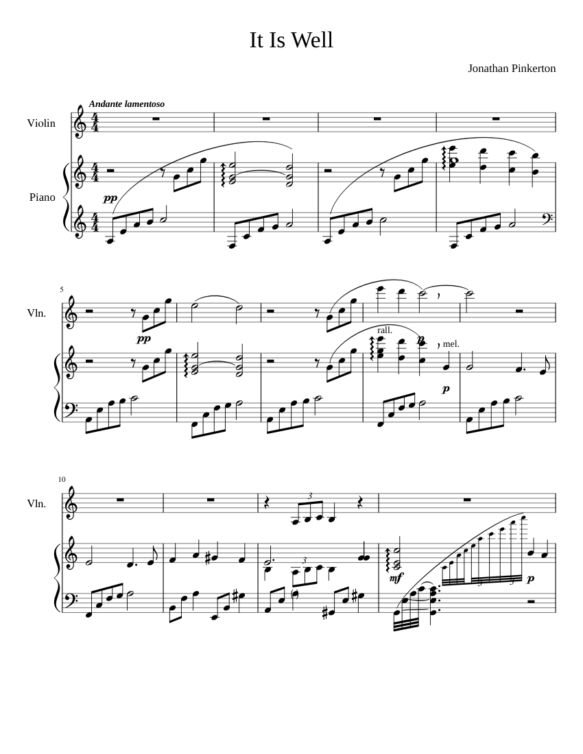 It Is Well With My Soul Sheet Music for Piano, Violin (Solo ...