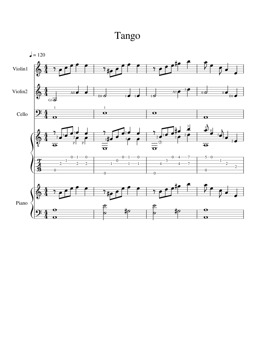 Tango Sheet music for Piano, Violin, Cello, Guitar (String Ensemble ...