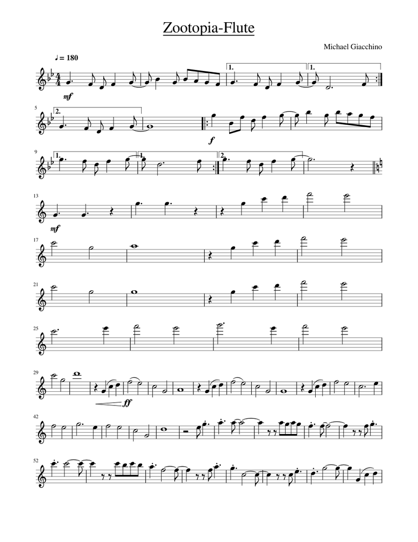 Zootopia-Michael Giacchino Sheet music for Flute (Solo) | Musescore.com