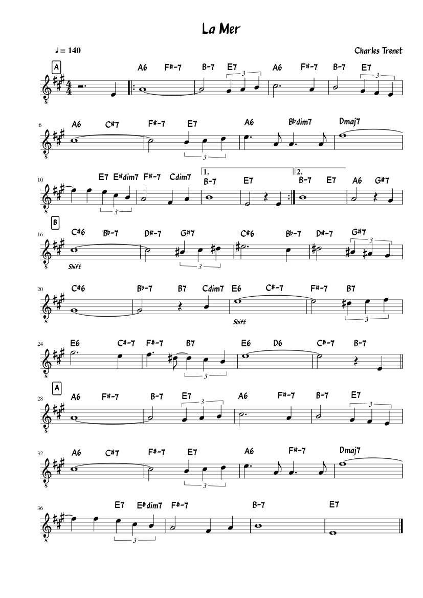 La Mer Sheet Music with Chords for Guitar (Solo) | MuseScore.com